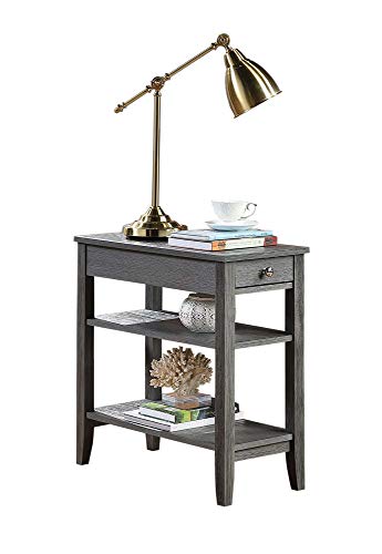 Convenience Concepts American Heritage 1 Drawer Chairside End Table with Shelves, Dark Gray Wirebrush