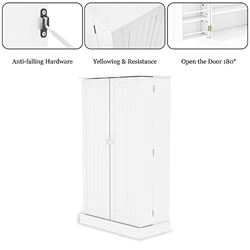 Yusong Kitchen Pantry Storage Cabinet Cupboard with Doors and 6 Adjustable Shelves for Small Space, Farmhouse Pantries Organization Cabinet for Dining Room, Living Room, White