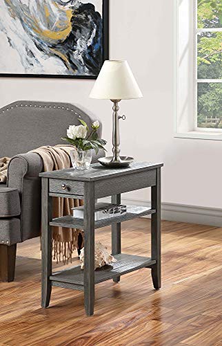 Convenience Concepts American Heritage 1 Drawer Chairside End Table with Shelves, Dark Gray Wirebrush