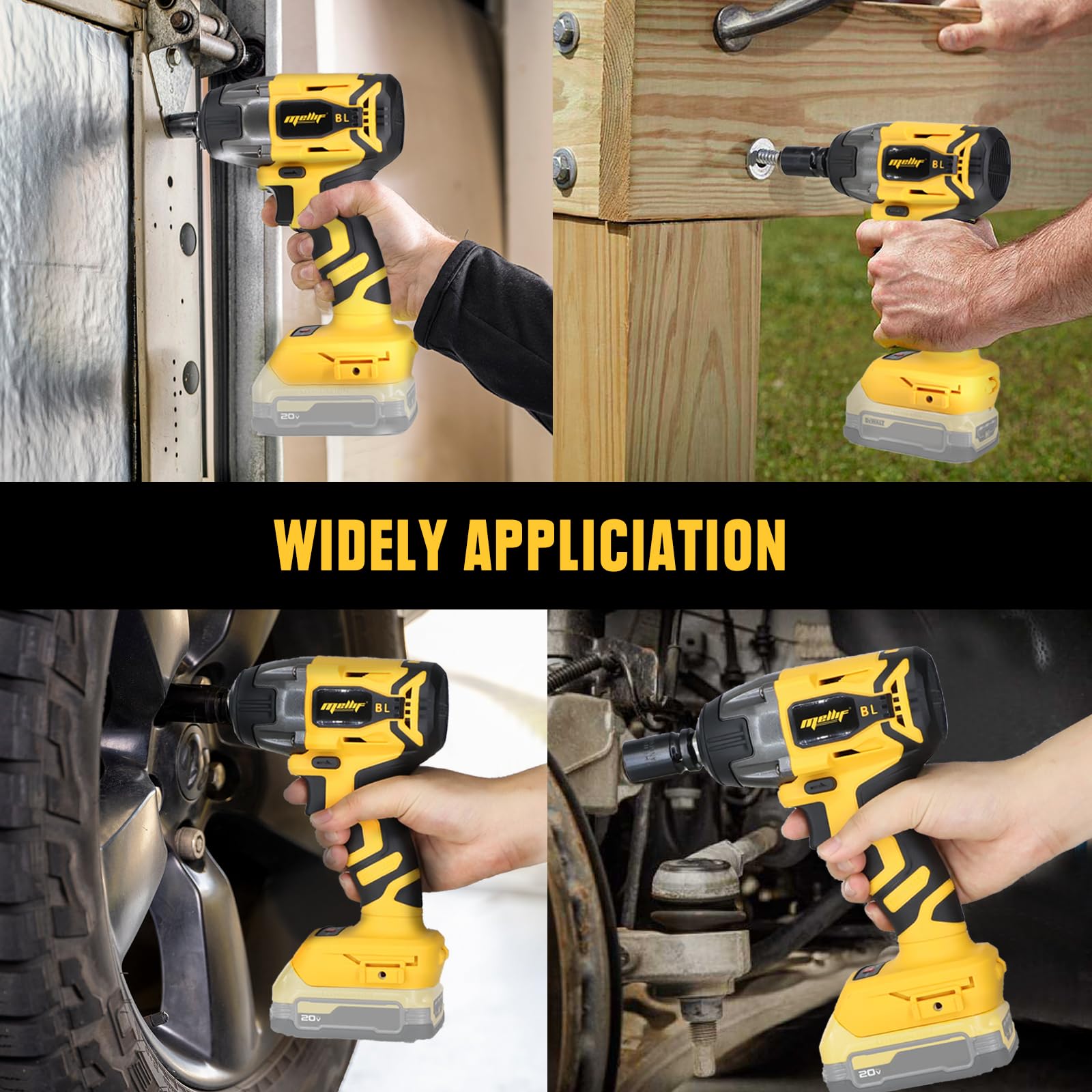 WITLIGHT Cordless Impact Wrench, Compatible w/ 20V Max Battery (NOT Included), Mellif 1/2" High Torque (258Ft.lbs/350N.m) Brushless Impact Driver 3 Speeds & Memory Mode & LED light, Yellow