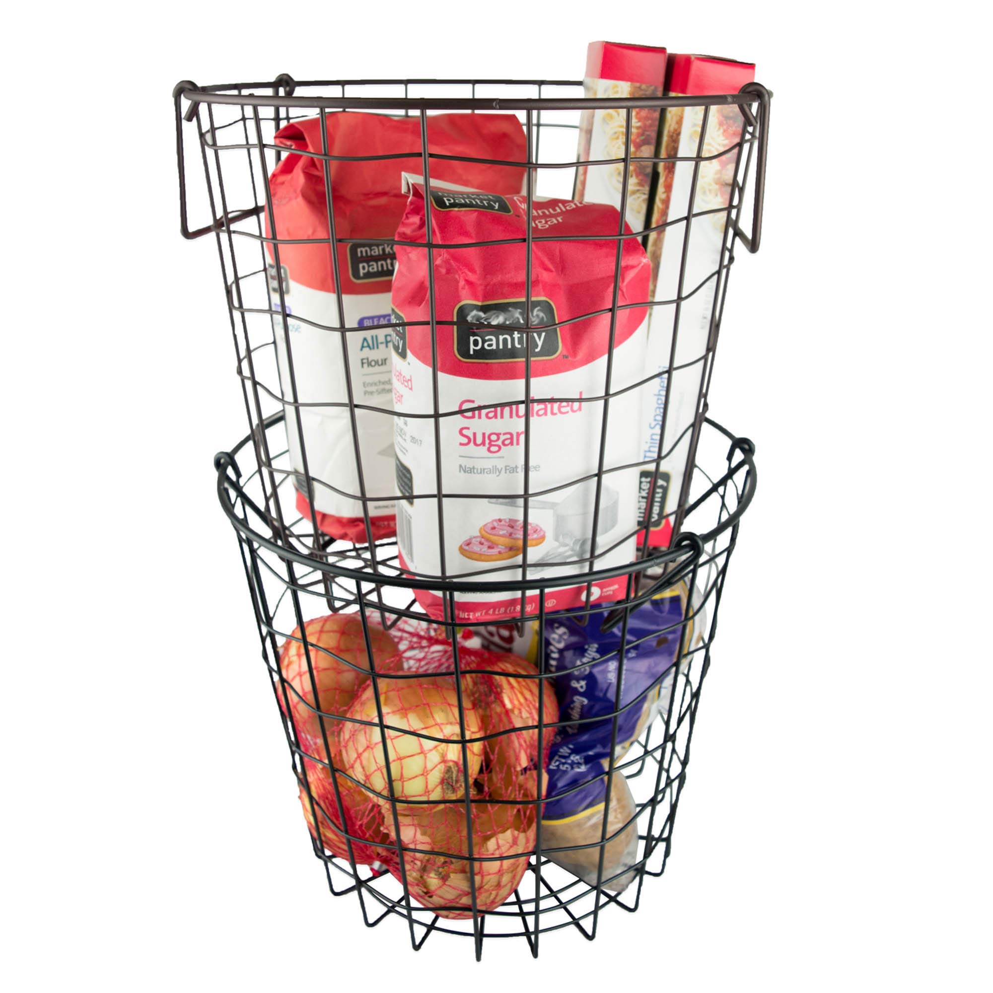 DII Metal Wire Mesh Stackable Utility Storage Bin, Small Round, 12x12x10", Black