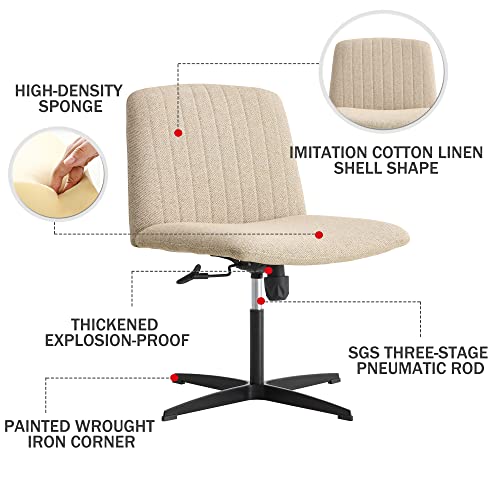 gopop Swivel armless Chair No Wheels,Office Desk Chair with Fabric Padded,Height Adjustable Wide Seat Computer for Home Office,Mid Back Accent Chair (Beige)
