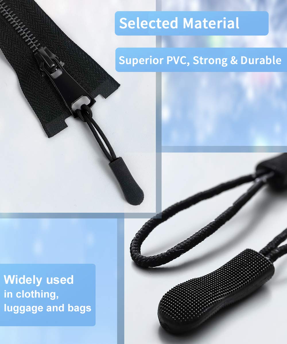 Zipper Pull, Universal Zipper Pull Replacement Kit, Removable Zipper Pulls Tab Replacement (20 Pcs), Black Zipper Pulls for Jackets, Luggage, Backpacks, Purses, Boots, Pants, Tents, (3 Styles 4 Sizes)
