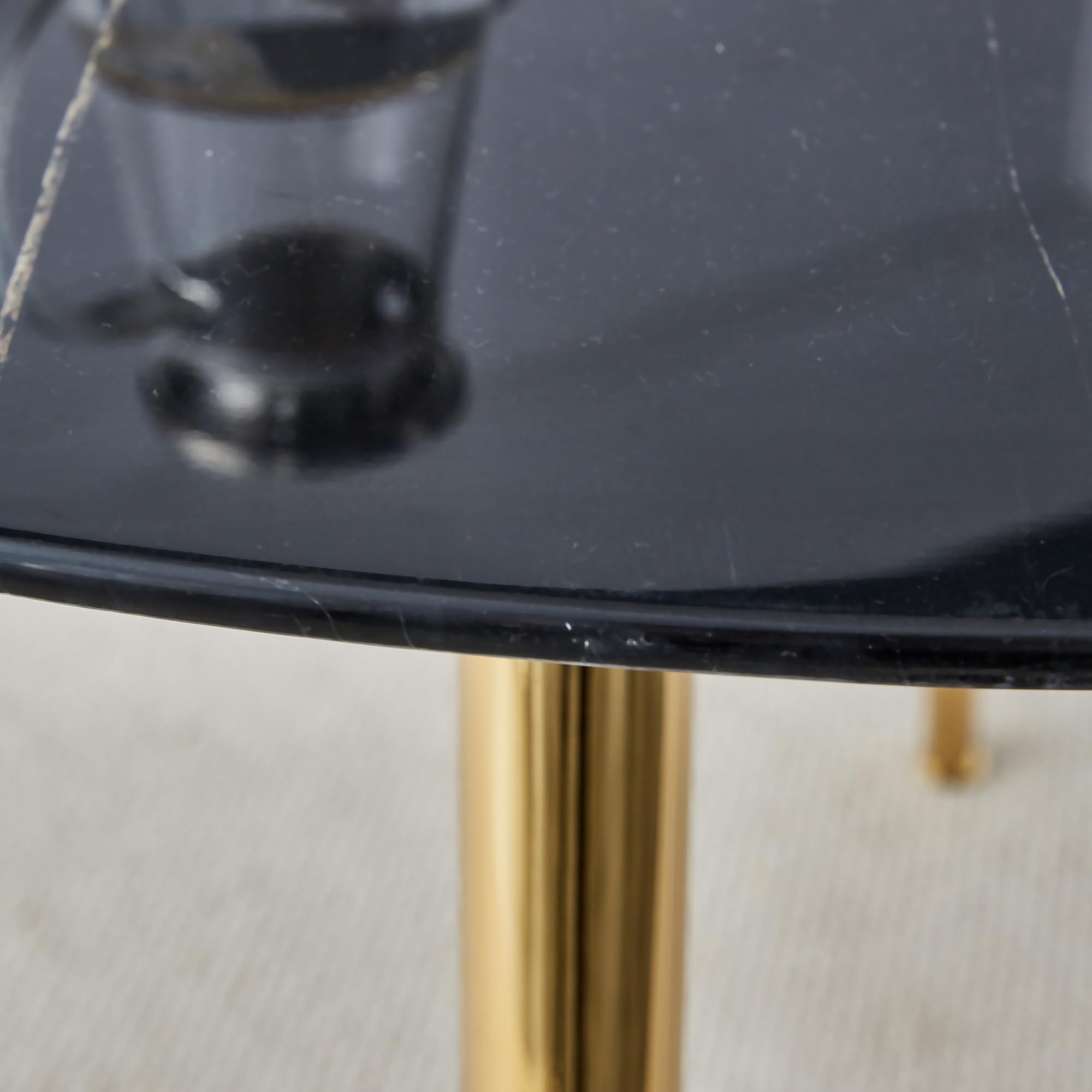 NEWPEAS 40" Furniture Small Round Painted Dining Table with Black Marble Effect Top and Black Metal Legs - Ideal Kitchen Table for Dining Rooms, Living Rooms, Cafes and Dining Rooms