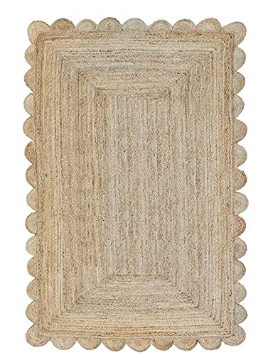 Agro Richer Rug Beige Scloop Design Hand Braided Home Living Room Floor Carpet Living Room Farmhouse Carpet Rag Rug (90 x 360 CM (3x12 Feet) Rectangle)