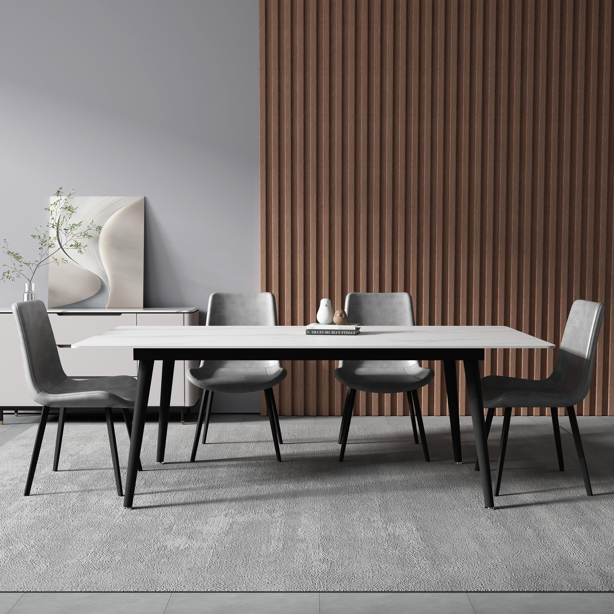 Luck Live 70.8'' Dining Table for 4 to 8 - High Hardness,Smudge Resistance,Fireproof,High Temperature Resistance - New Sintered Stone Material Rectangle Dining Table，Dining Room,White, Easy