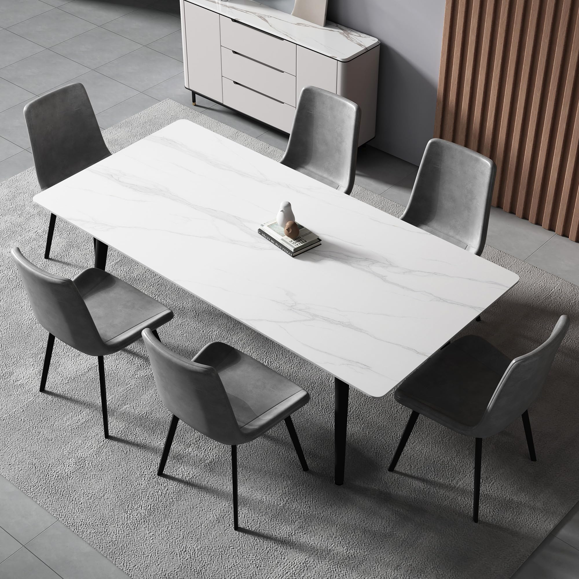 Luck Live 70.8'' Dining Table for 4 to 8 - High Hardness,Smudge Resistance,Fireproof,High Temperature Resistance - New Sintered Stone Material Rectangle Dining Table，Dining Room,White, Easy