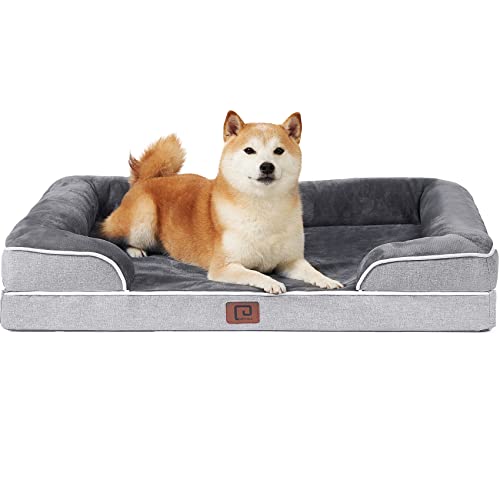 EHEYCIGA Memory Foam Large Dog Bed with Sides, Waterproof Orthopedic Dog Beds for Large Dogs, Non-Slip Bottom and Egg-Crate Foam Large Dog Couch Bed with Washable Removable Cover