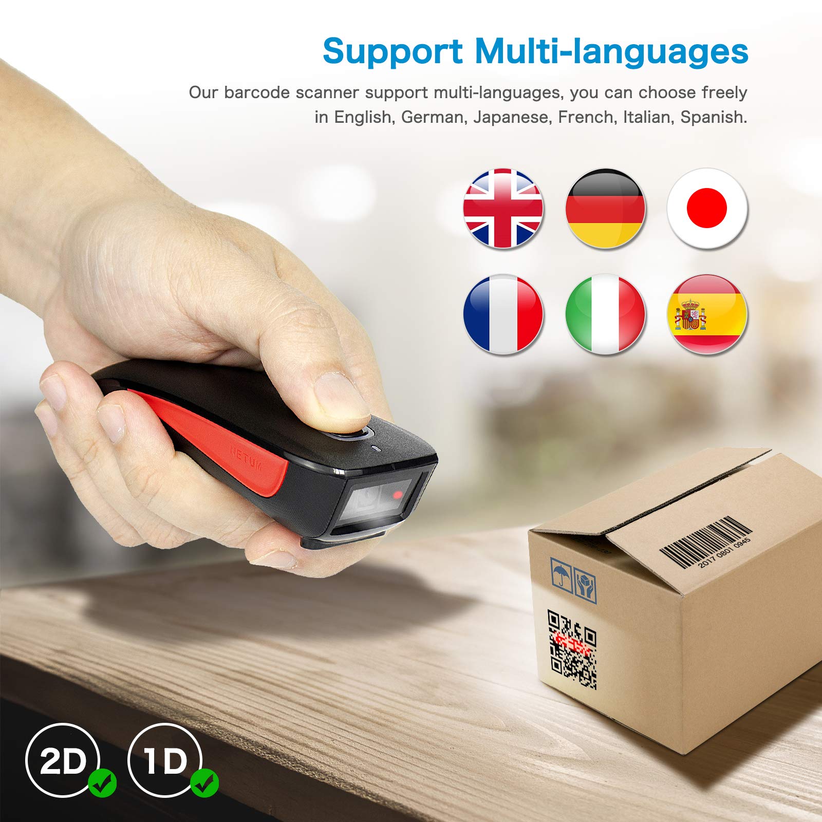 NETUM Bluetooth Mini 2D Barcode Scanner, 3-in-1 Pocket Automatic Wireless QR Bar Code Scanning Work with Windows, Android, iOS, Tablets or Computers - C990