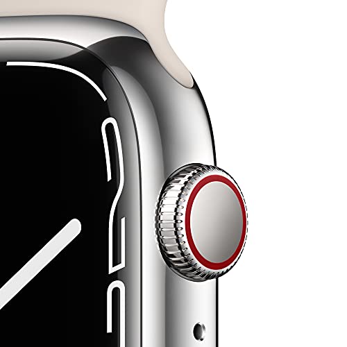 Apple Watch Series 7 [GPS + Cellular 45mm] Smart Watch w/ Silver Stainless Steel Case with Starlight Sport Band. Fitness Tracker, Blood Oxygen & ECG Apps, Always-On Retina Display, Water Resistant