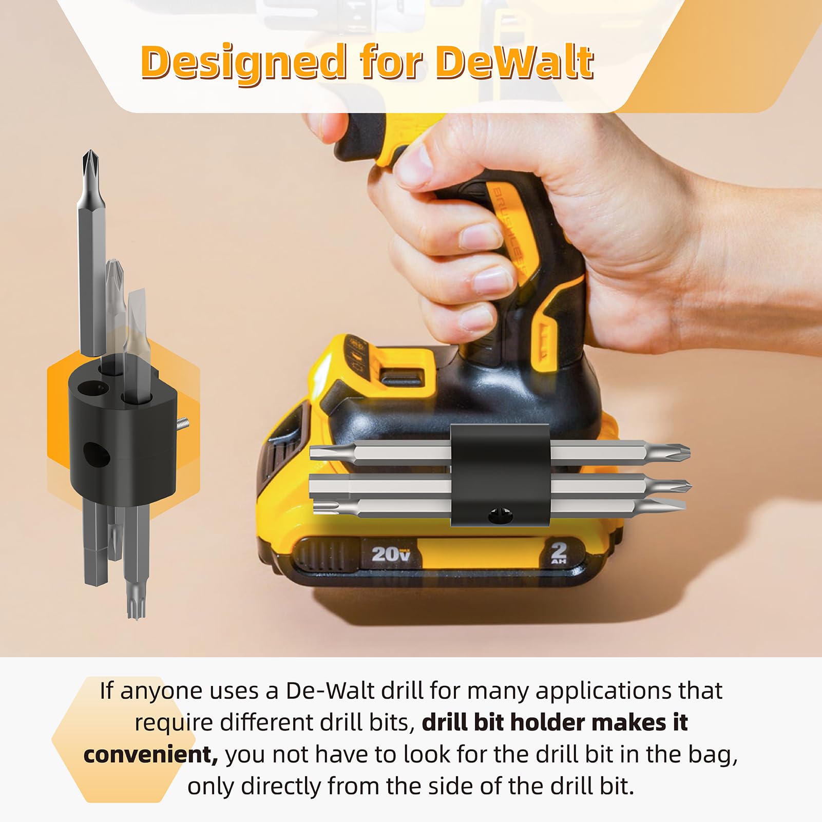 20V Drill Bit Holder Compatible with DeWalt Impact Driver Tool Organizer Holds 6 Bits