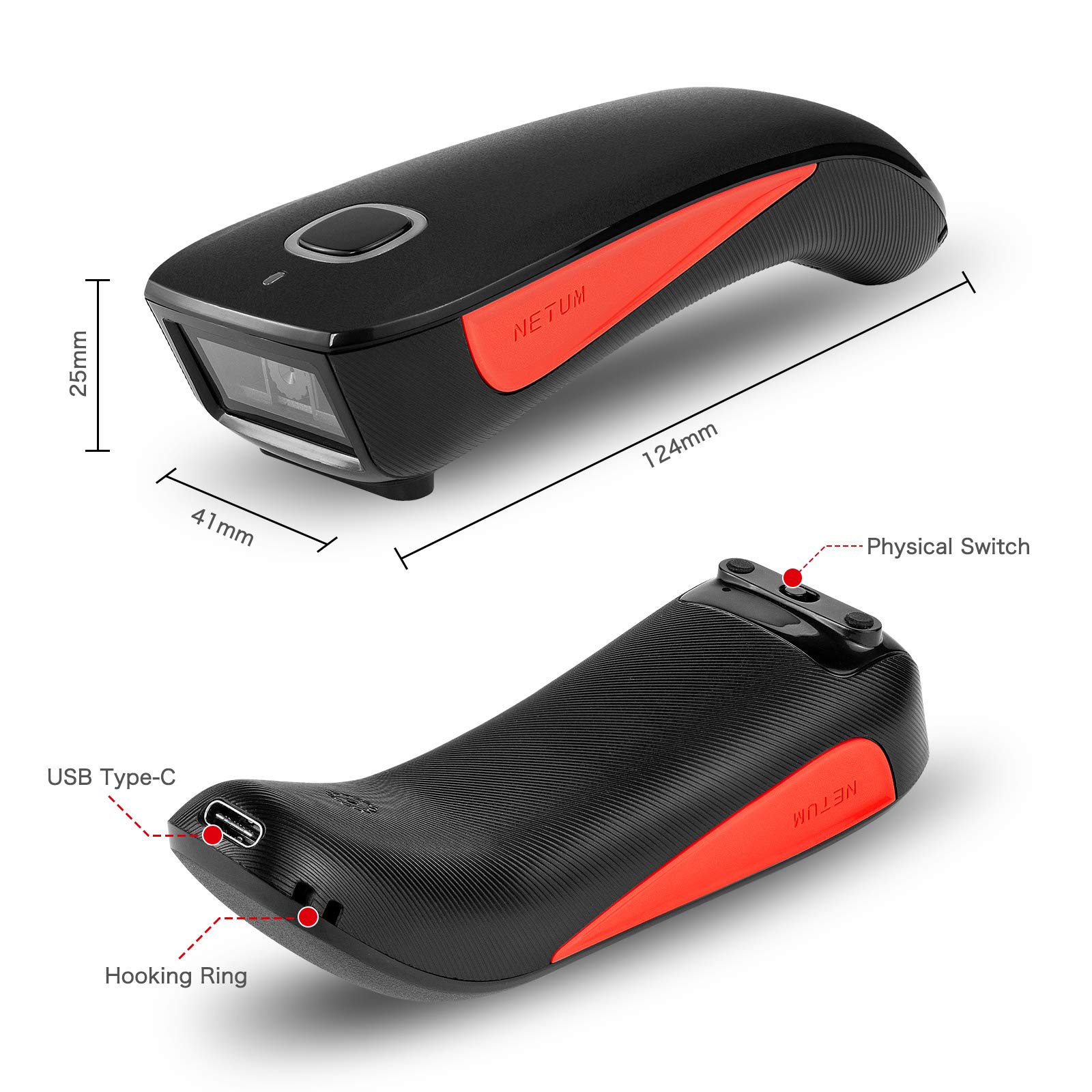 NETUM Bluetooth Mini 2D Barcode Scanner, 3-in-1 Pocket Automatic Wireless QR Bar Code Scanning Work with Windows, Android, iOS, Tablets or Computers - C990