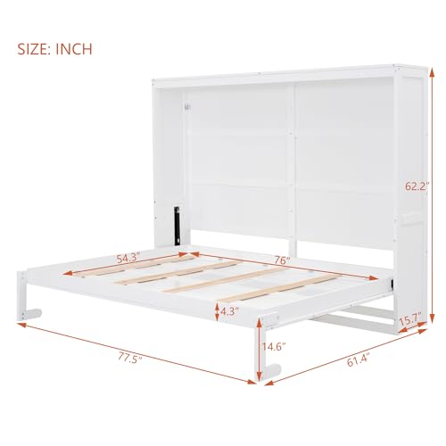 CJLMN Muti-Functional Design Full Size Murphy Bed Wall Bed with Space-Saving,Hide a Bed on a Cabinet,for Guest Room Home Office (White)