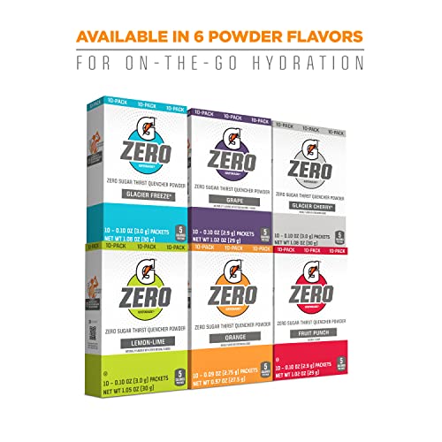 Gatorade G Zero Powder, Grape, 0.10oz Packets, Makes 20 ounces, 10 Count (Pack of 12)