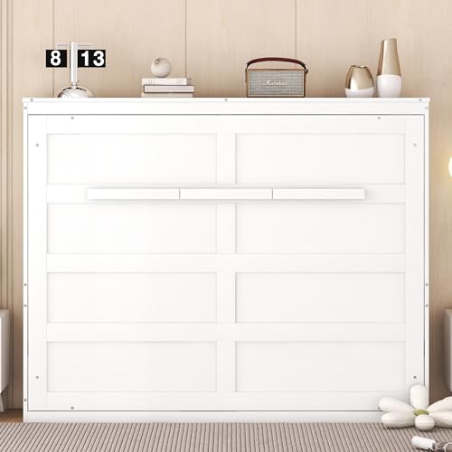 CJLMN Muti-Functional Design Full Size Murphy Bed Wall Bed with Space-Saving,Hide a Bed on a Cabinet,for Guest Room Home Office (White)