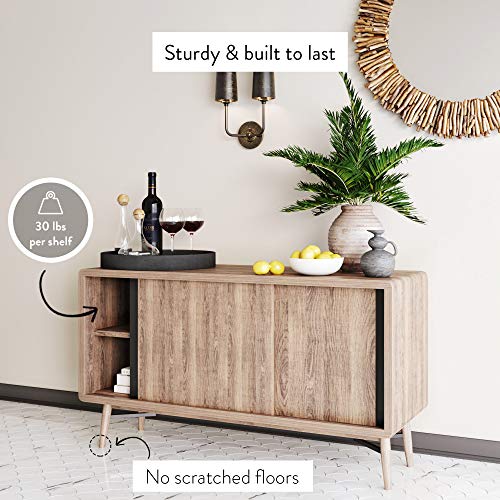 Nathan James Liam Modern Mid-Century TV Stand, Media Console or Entertainment Cabinet with Sliding Doors, Oak