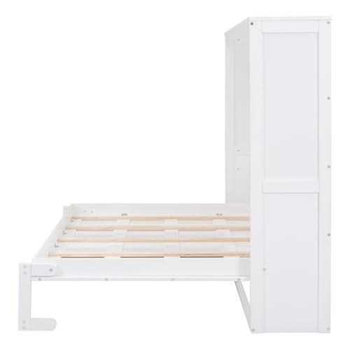 CJLMN Muti-Functional Design Full Size Murphy Bed Wall Bed with Space-Saving,Hide a Bed on a Cabinet,for Guest Room Home Office (White)