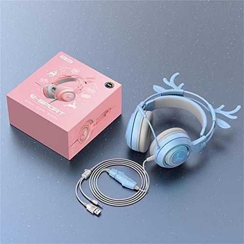 Atrasee Stereo Gaming Headset for PS4 PC Xbox One PS5 Controller, Noise Cancelling Over Ear Headphones with Mic, LED Light, Bass Surround, Soft Memory Earmuffs for Laptop Mac Nintendo (Blue Antlers)