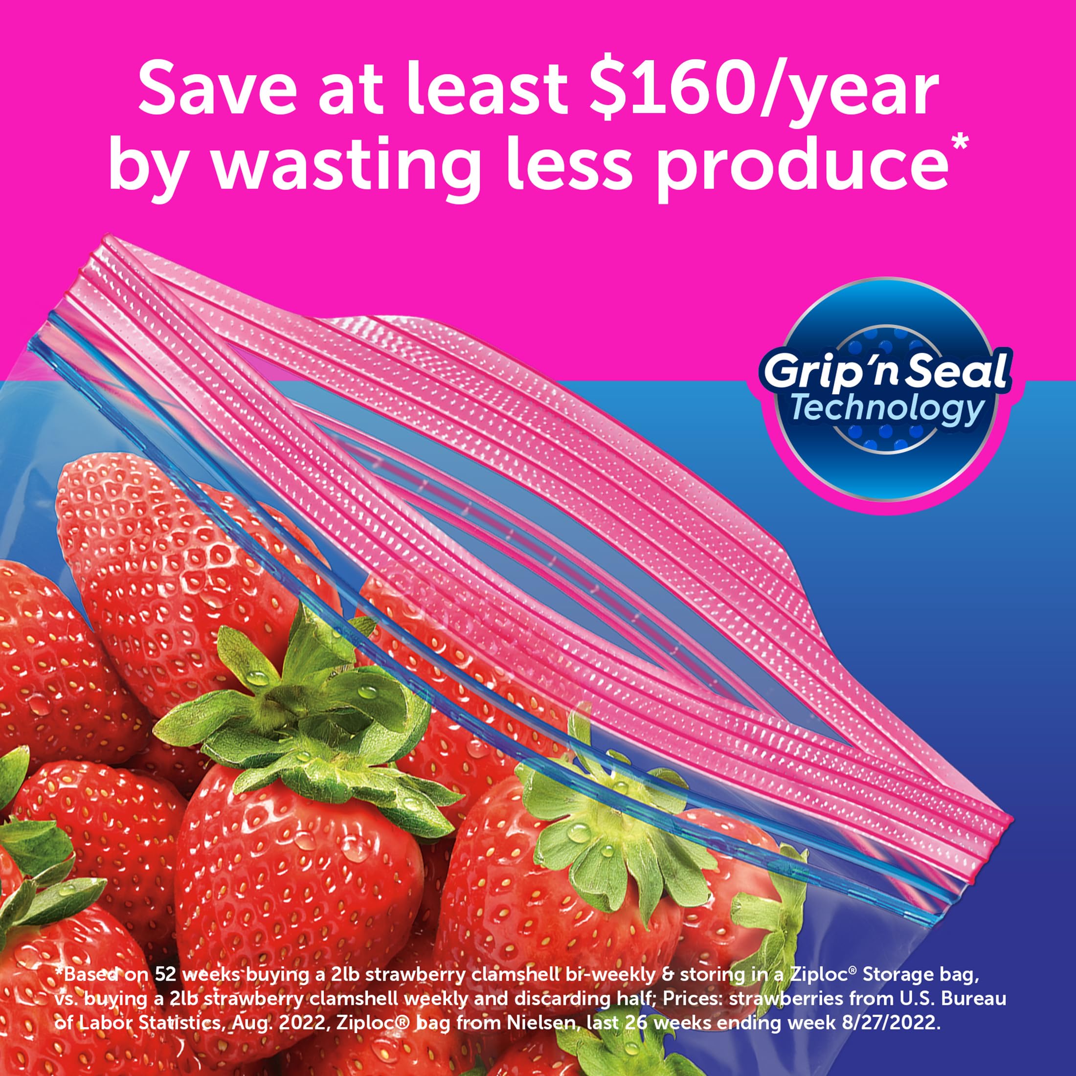 Ziploc Gallon Food Storage Bags, Grip 'n Seal Technology for Easier Grip, Open, and Close, 75 Count, Pack of 2 (150 Total Bags)