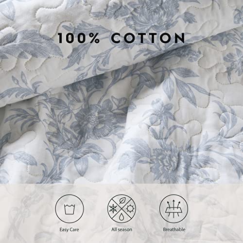 Laura Ashley Home - King Size Quilt Set, Cotton Reversible Bedding, Lightweight Home Decor for All Seasons (Amberley Blue, King)