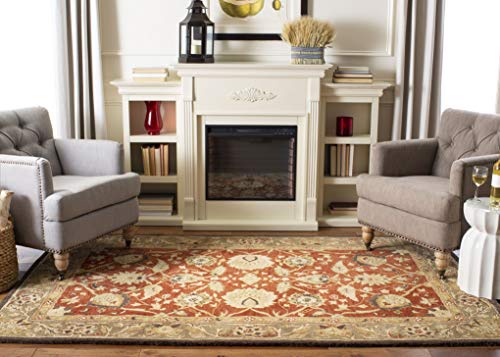 SAFAVIEH Anatolia Collection 8' x 10' Rust / Green AN512G Handmade Traditional Oriental Premium Wool Area Rug