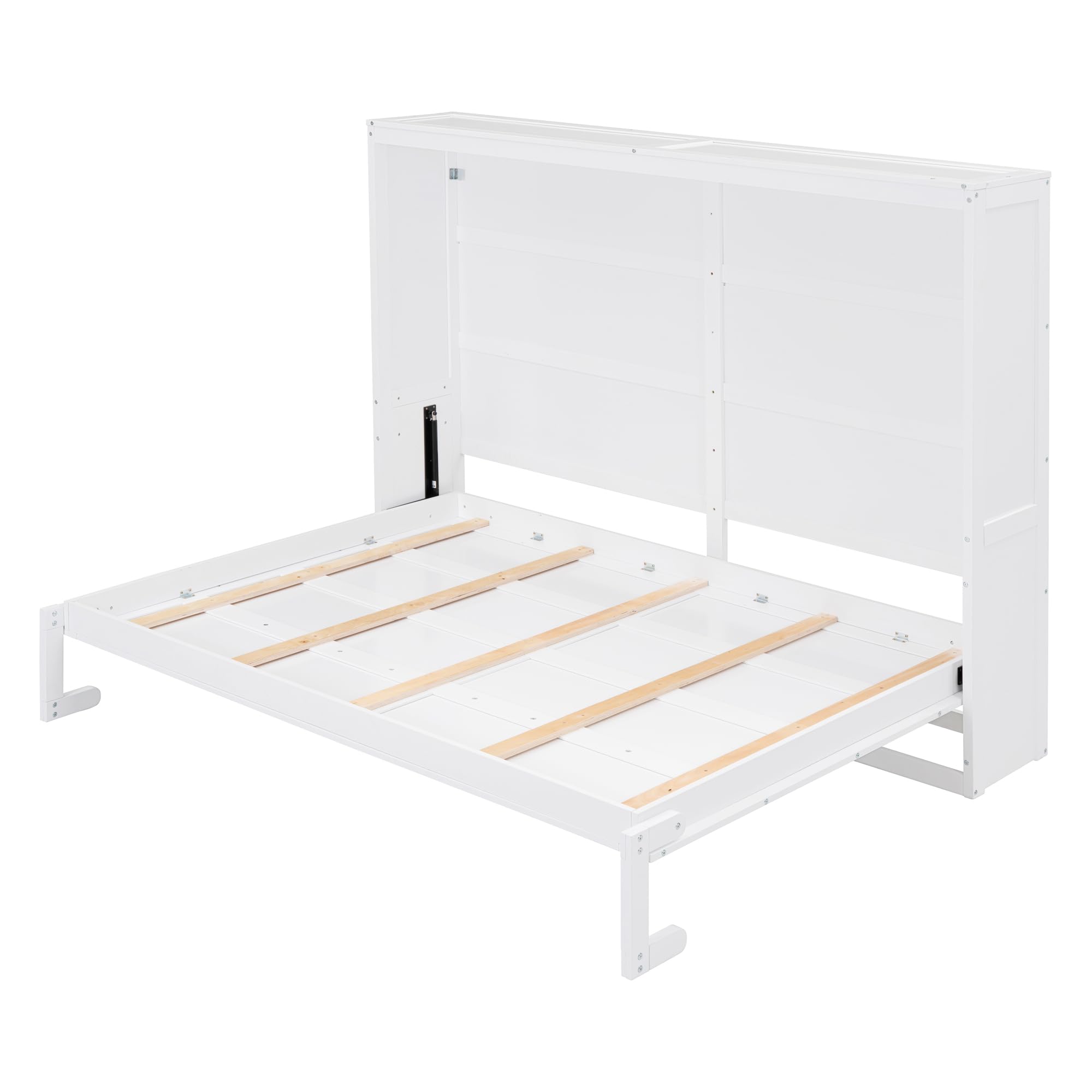 RUNNA Multifunctional Queen Size Murphy Bed Wall Bed,Solid Wood Wall Bed can be Folded into a Cabinet,Saves Bedroom Space, Ideal for Guest Rooms and Offices (White#Plywood+)