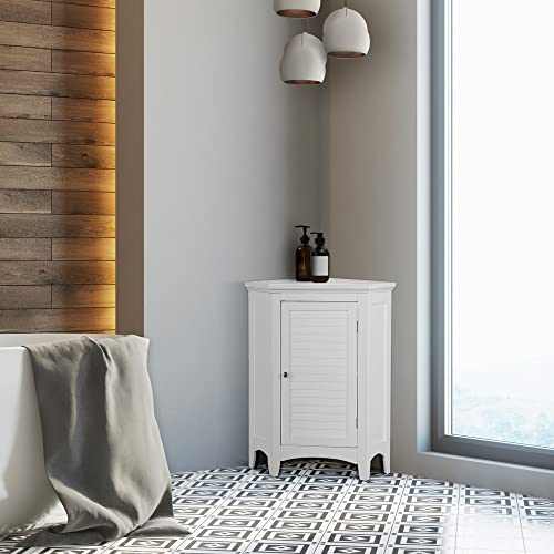 Elegant Home Fashions Glancy One Shutter Doors Wooden Corner Stand Floor Cabinet White & Teamson Home Glancy Detachable Bathroom Cabinet, White