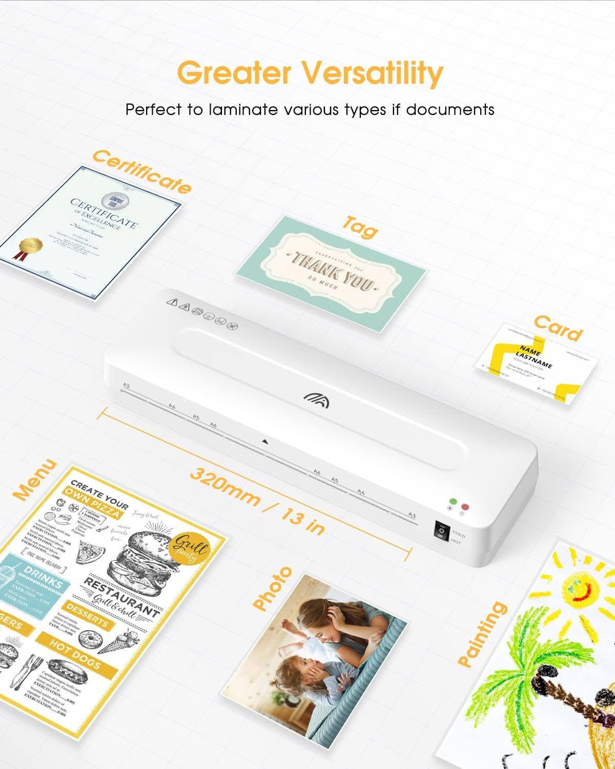 Crenova A3 Laminator, 13-Inch HOT and Cold Laminator Machine with Paper Trimmer, Corner Rounder, Hole Puncher, and 20 Thermal Laminating Pouches for Home, Office, and School Use
