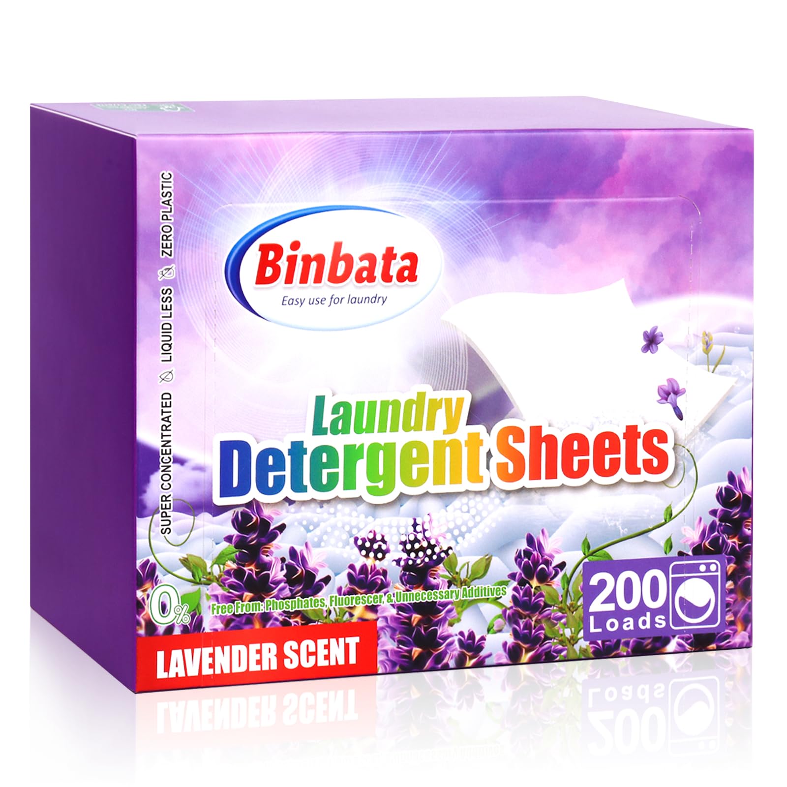 Binbata Laundry Detergent Sheets, 200 Loads Lavender Scent Hypoallergenic Eco-Friendly Laundry Sheets, Biodegradable Plastic Free Liquidless Laundry Sheets Detergent Suitable for Sensitive Skin