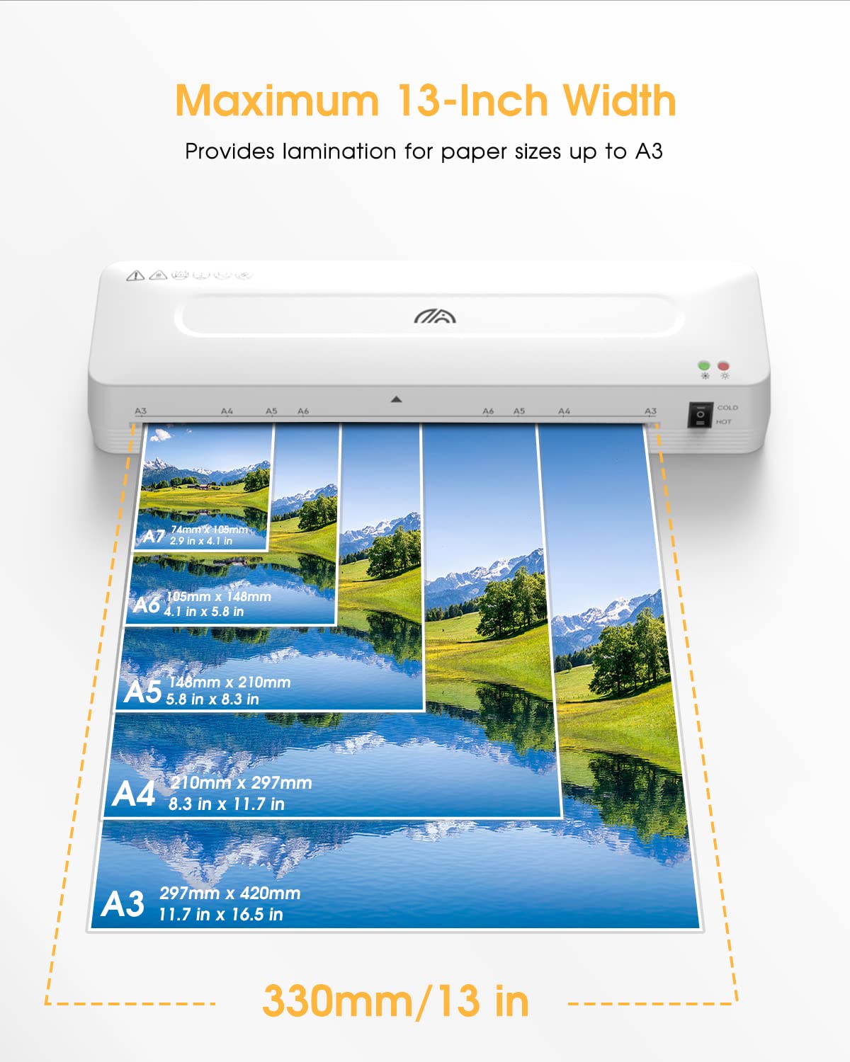 Crenova A3 Laminator, 13-Inch HOT and Cold Laminator Machine with Paper Trimmer, Corner Rounder, Hole Puncher, and 20 Thermal Laminating Pouches for Home, Office, and School Use