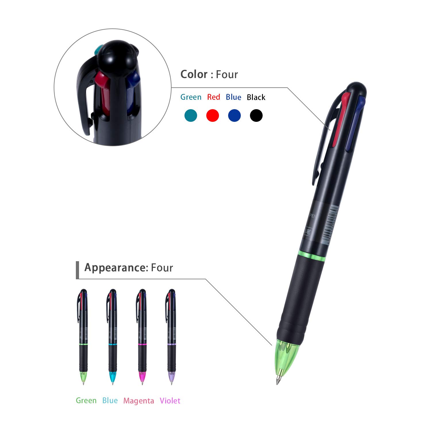 favide 4 Pack 0.7mm 4-in-1 Multicolor Ballpoint Pen,4-Color Retractable Ballpoint Pens for Office School Supplies Students Children Gift
