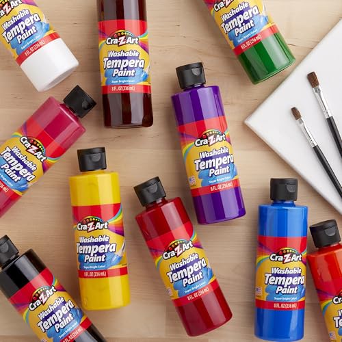Cra-Z-Art Washable Tempera Paint Bulk Pack 10ct, Assorted Colors 8oz each bottle