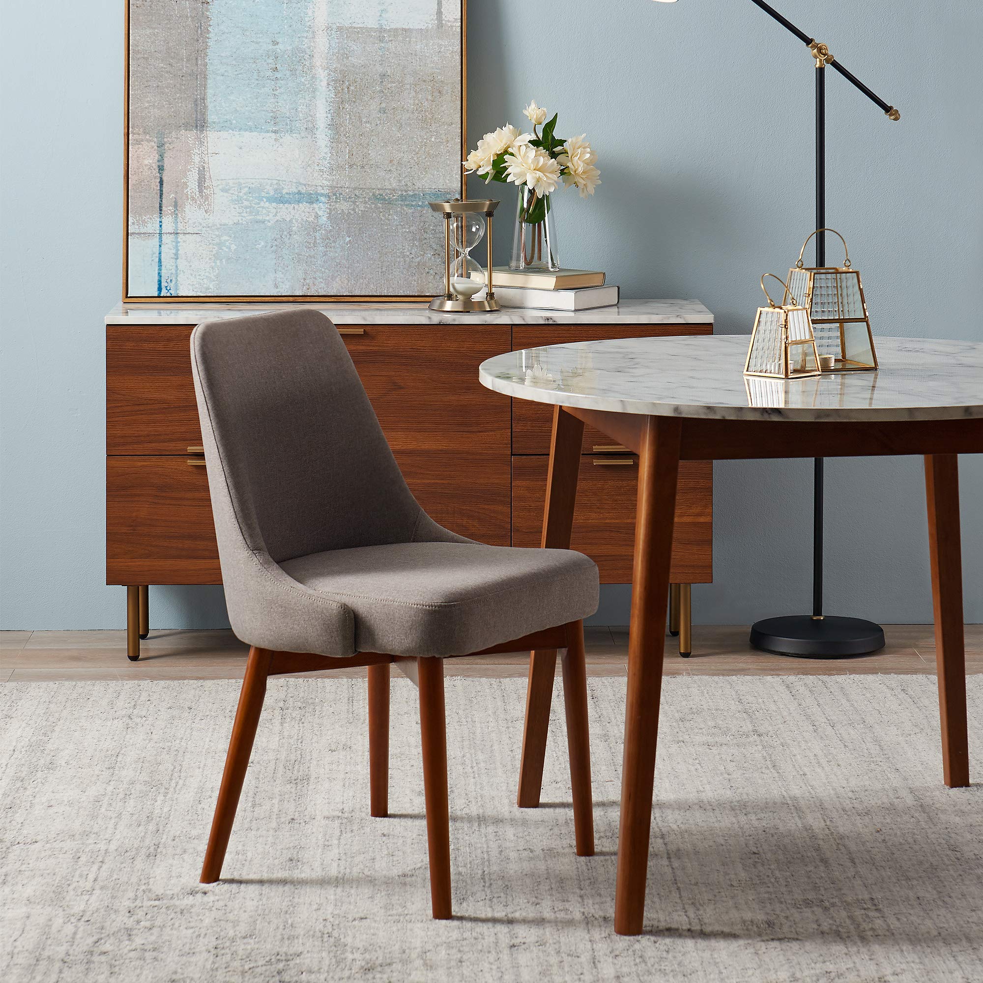 Teamson Home Ashton Round Shape Dining Table Desk with Storage Faux Marble Top for Living Room Home and Office, 30 Inch Height, Walnut