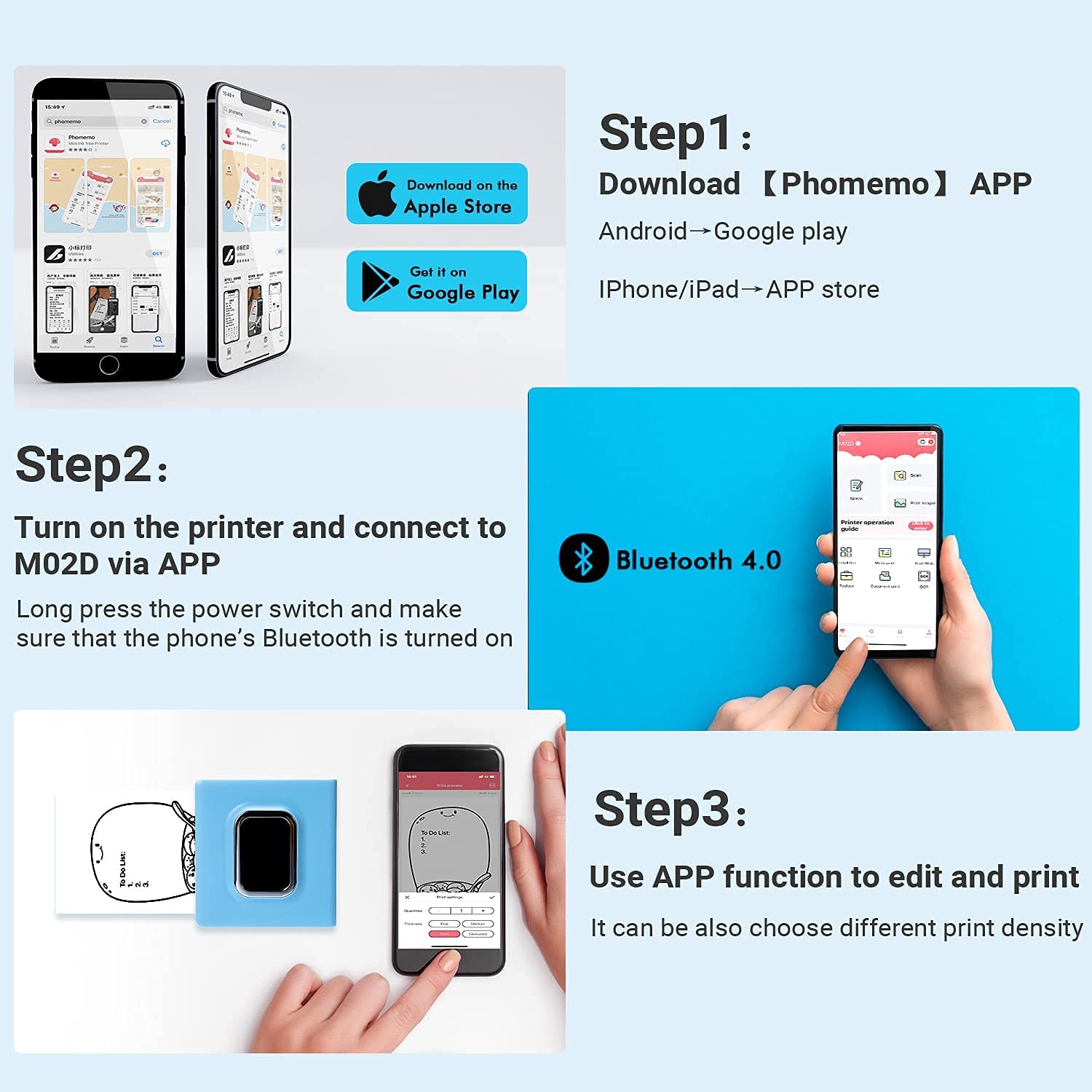 PokeLabel Portable Mini Sticker Printer, M02D Portable Wireless Printer with 1 Roll Paper, Compatible with iOS Android, Pocket Printer for Small Business, Bullet Journal, Work Plans, Memos