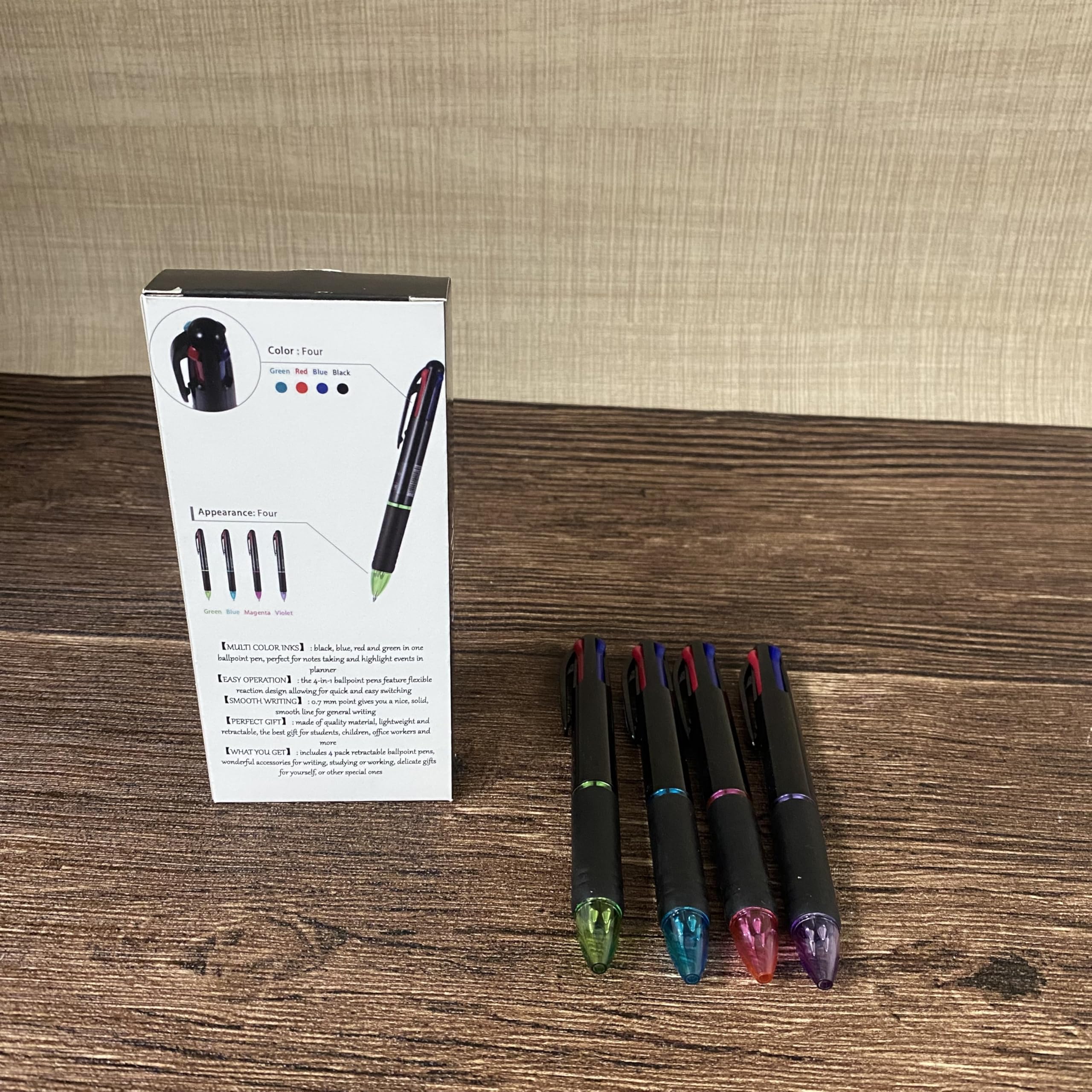 favide 4 Pack 0.7mm 4-in-1 Multicolor Ballpoint Pen,4-Color Retractable Ballpoint Pens for Office School Supplies Students Children Gift