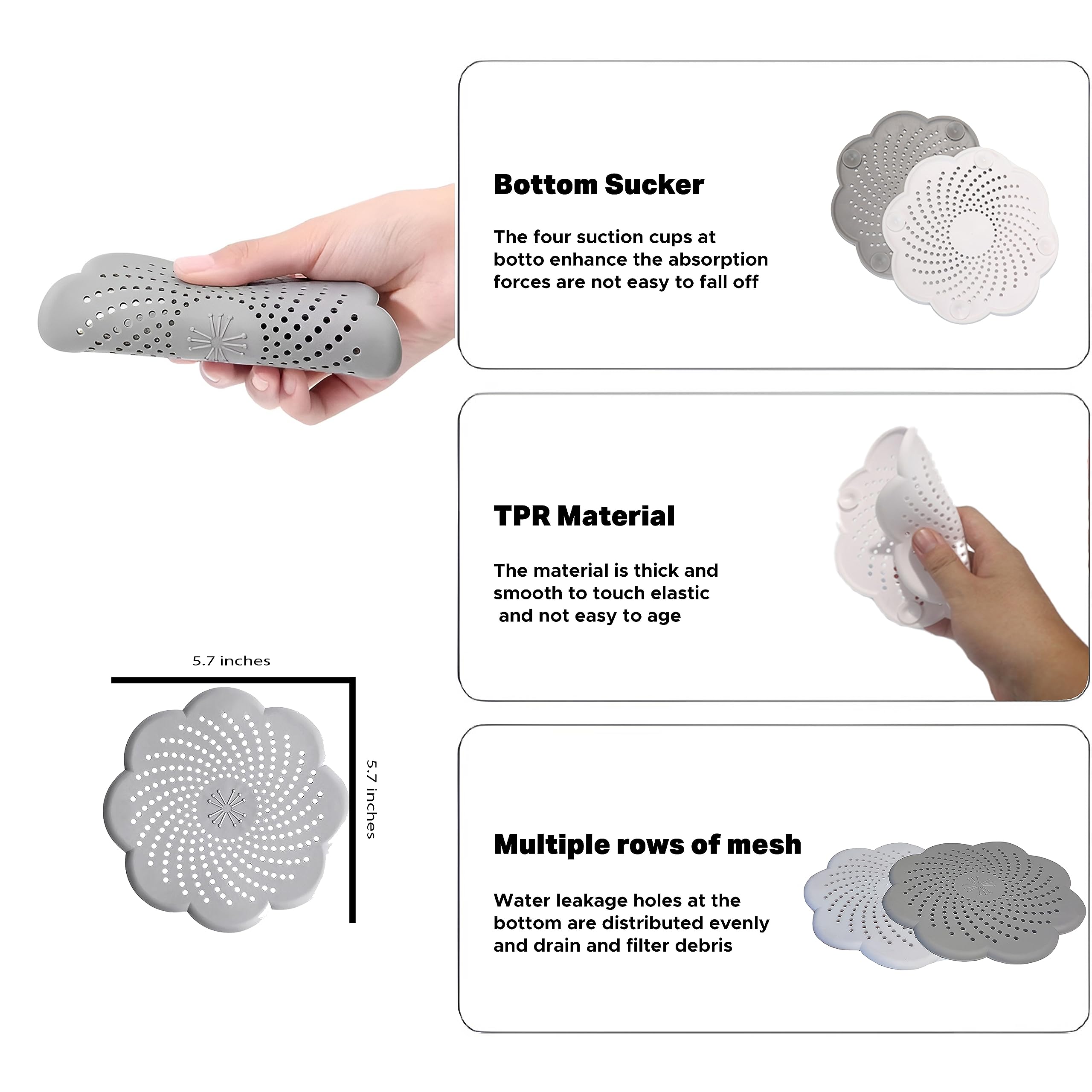 Premium Sink Filter and Shower Drain Cover Hair Catcher - Kitchen Sink Drain Strainer and Bathtub Drain Plug - Pack of 2