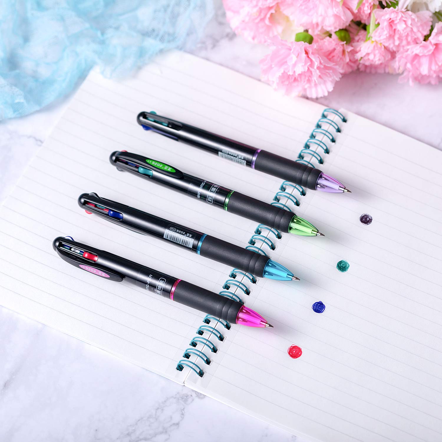 favide 4 Pack 0.7mm 4-in-1 Multicolor Ballpoint Pen,4-Color Retractable Ballpoint Pens for Office School Supplies Students Children Gift