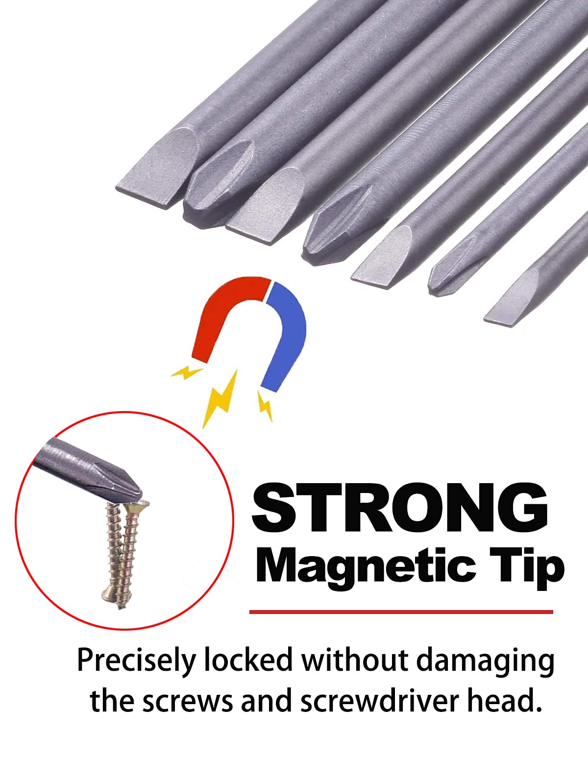 Rocaris 12 Pack 1/4 Inch Hex Shank Long Magnetic Screwdriver Bits Set 4 in Power Tools (Slotted+Cross Head)