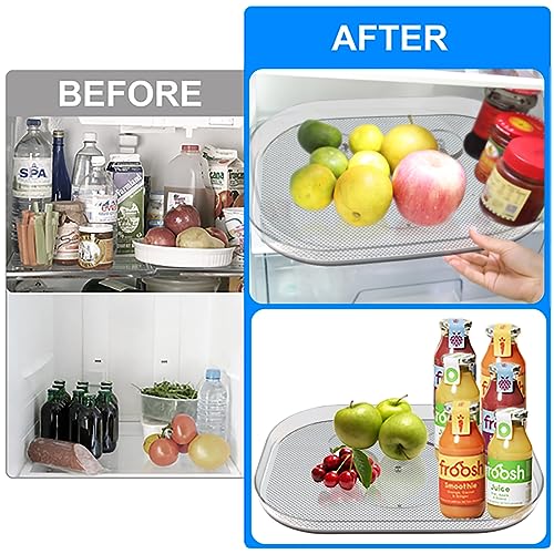 Square Lazy Susan for Refrigerator, Non-Skid Rotating Rectangular Lazy Susan Turntable Organizer for Refrigerator, Table, Pantry, Cabinet, Countertop (13.8''x10.8'')