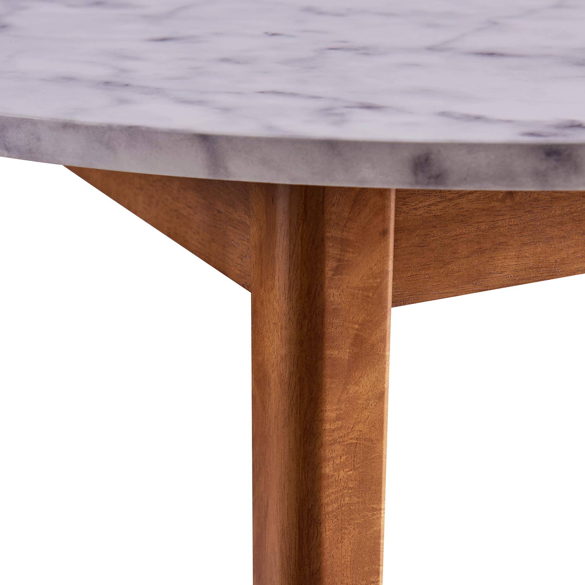 Teamson Home Ashton Round Shape Dining Table Desk with Storage Faux Marble Top for Living Room Home and Office, 30 Inch Height, Walnut