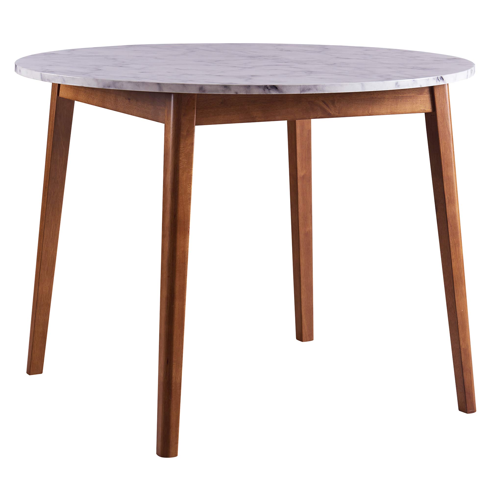 Teamson Home Ashton Round Shape Dining Table Desk with Storage Faux Marble Top for Living Room Home and Office, 30 Inch Height, Walnut