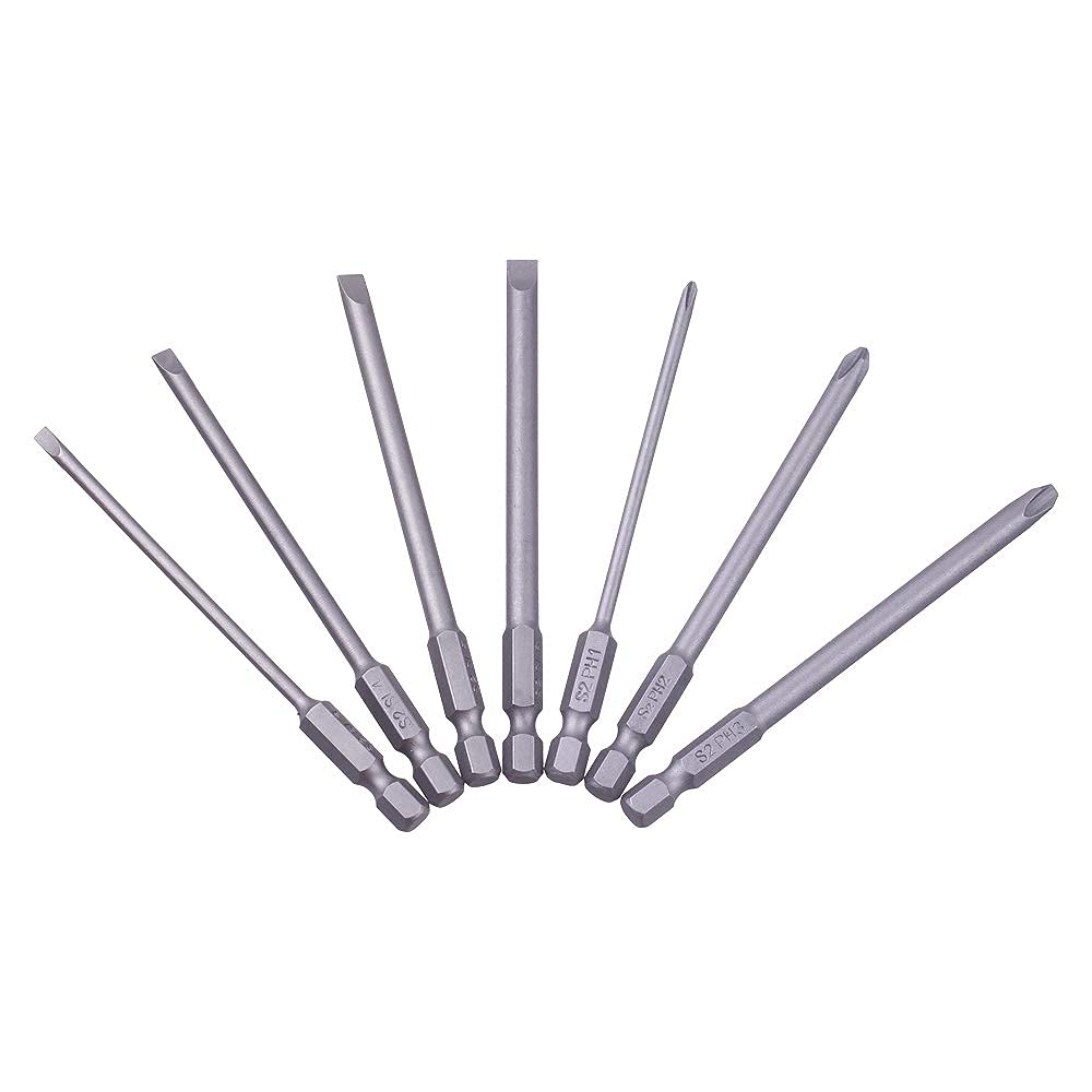 Rocaris 12 Pack 1/4 Inch Hex Shank Long Magnetic Screwdriver Bits Set 4 in Power Tools (Slotted+Cross Head)