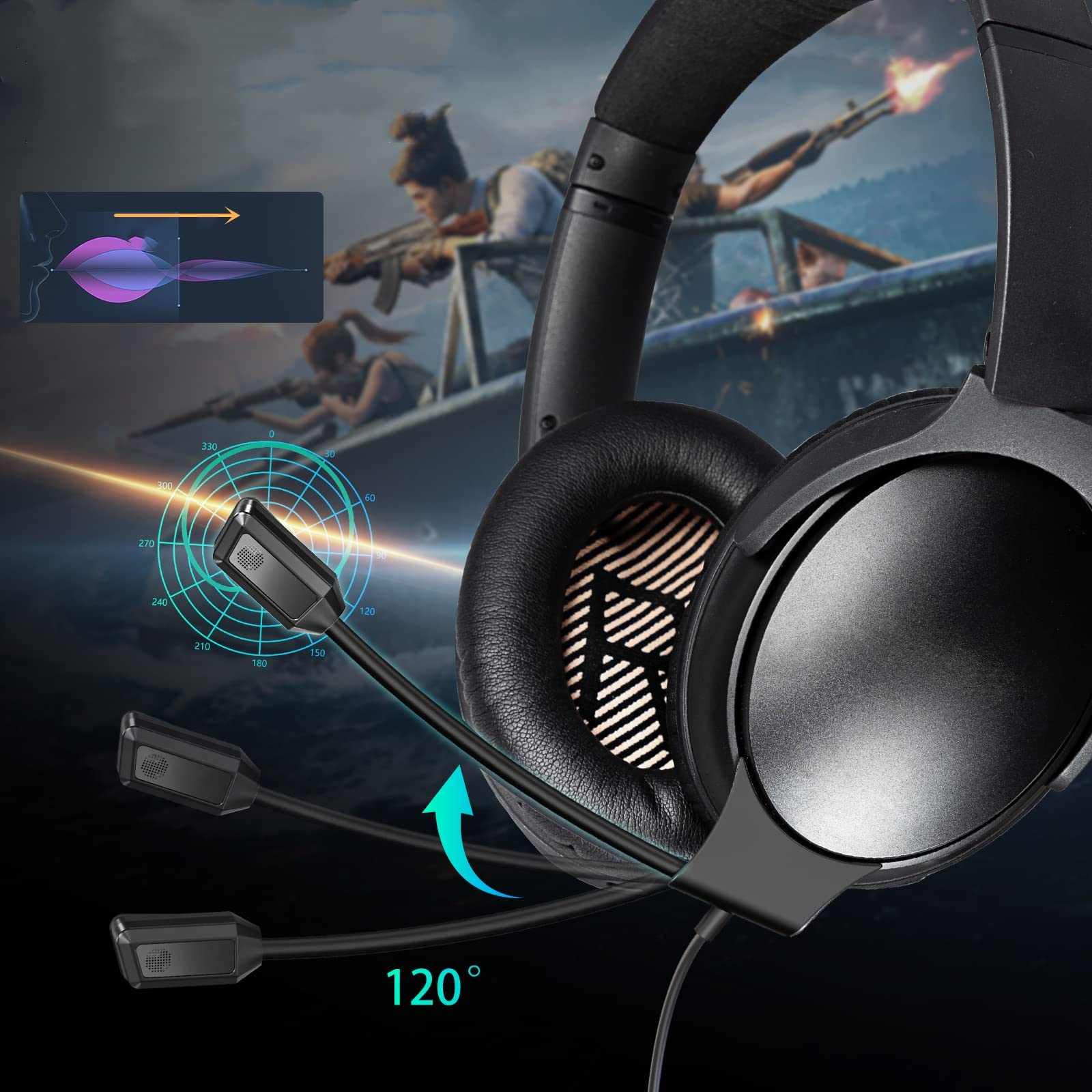 Auhsuxo QC35 Boom Mic Cable Boom Gaming Microphone Headphone Replacement Cable with Mute Switch Mic Compatible with Bose QuietComfort 35 QC35 QC35II, for PS4, Xbox One, PS5