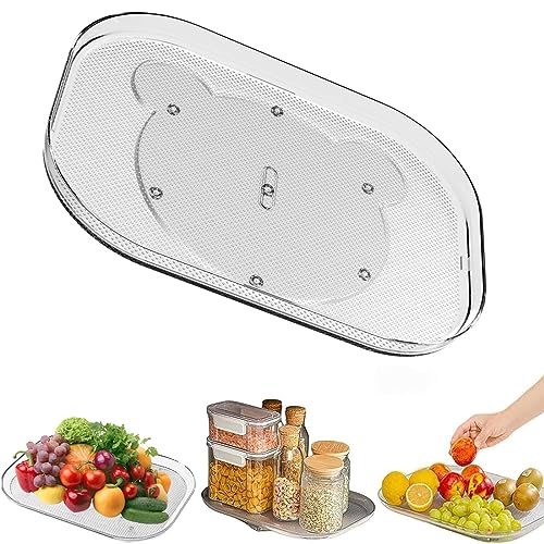 Square Lazy Susan for Refrigerator, Non-Skid Rotating Rectangular Lazy Susan Turntable Organizer for Refrigerator, Table, Pantry, Cabinet, Countertop (13.8''x10.8'')