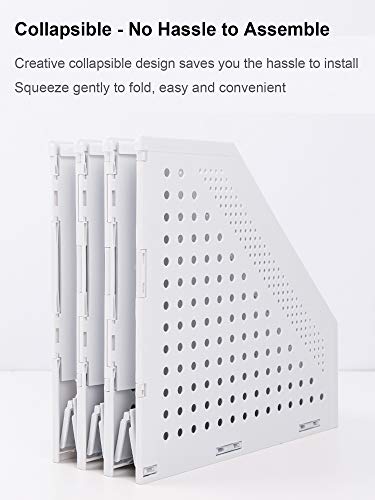 Leven/Deli Collapsible Magazine File Holder/Desk Organizer for Office Organization and Storage with 3 Vertical Compartments