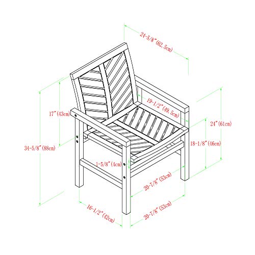 Walker Edison 2 Piece Outdoor Patio Chevron Wood Chair Set All Weather Backyard Conversation Garden Poolside Balcony, Set of 2, Brown