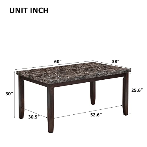 FIQHOME 6-Piece Set with one Faux Marble Dining Table,4 Upholstered PU Leather Chairs and 1 Bench,Perfect for Kitchen, Breakfast Nook, Bar, Living Room,Black