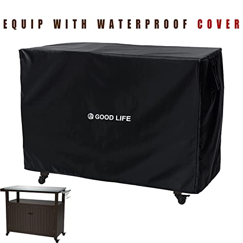 GDLF Outdoor Storage Cabinet Solid Wood Prep Grill Table with Stainless Steel Top Waterproof Cover Dark Brown