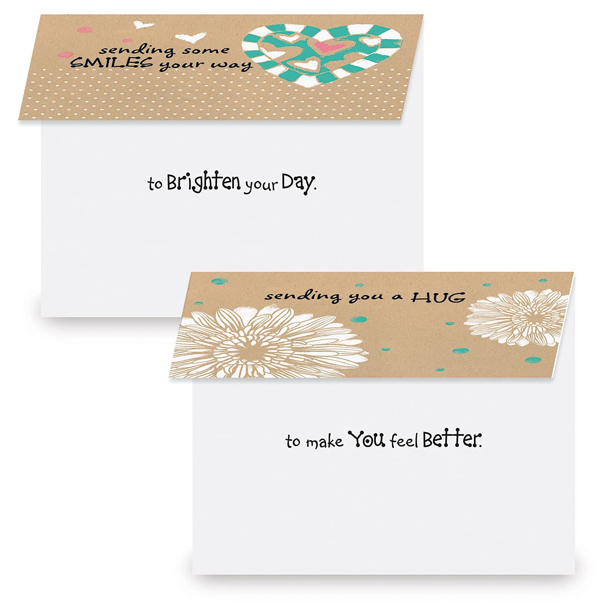 Thinking of You Kraft Greeting Card Value Pack - Set of 20 (5 designs), Large 5" x 7" Friendship Cards, Envelopes Included