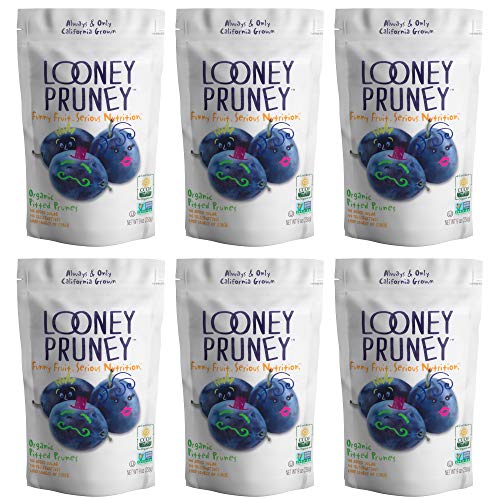 Looney Pruney Organic Pitted Dried Prunes for the Entire Family | Always California-Grown | Kosher | No Added Sugar & No Preservatives (6 pack)